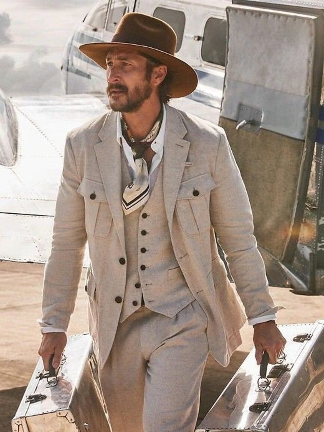 Mens 1930S Beige Linen Safari Suit, Linen Three Piece Suit, Vintage ...