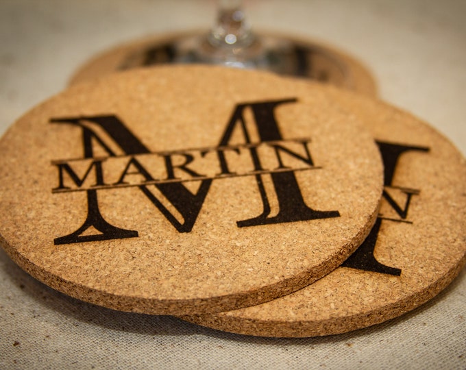 Personalized Coasters, Set of 4 Cork Coasters Custom Coasters Monogram ...