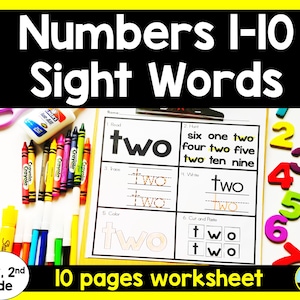 Number Words 1-10 Sight Words Worksheet-sight Words Fluency - Etsy