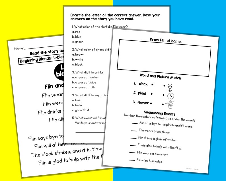 Beginning Blends Reading Comprehension Passage - Etsy