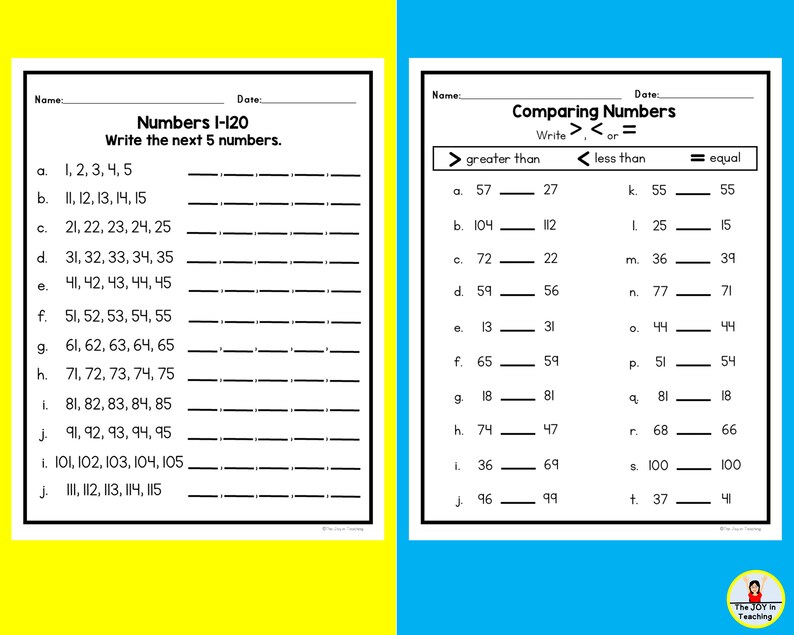 Numbers 1-120 Assessment Worksheet - Etsy