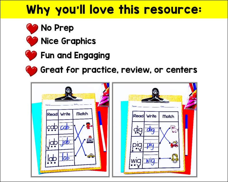 Kindergarten CVC Worksheet - Read, Write and Match - Etsy