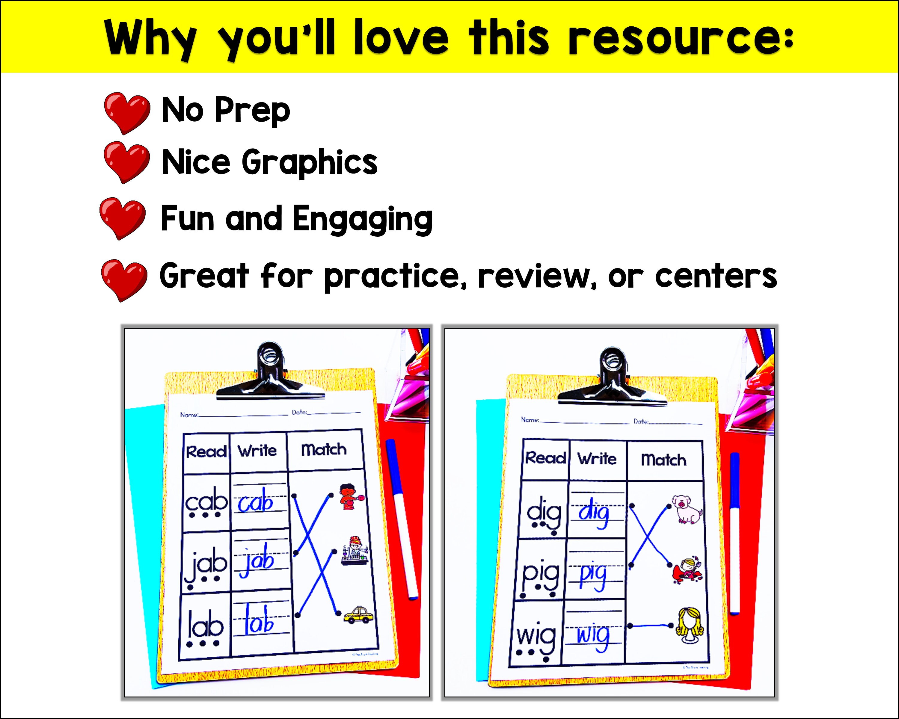 Kindergarten CVC Worksheet - Read, Write and Match - Etsy