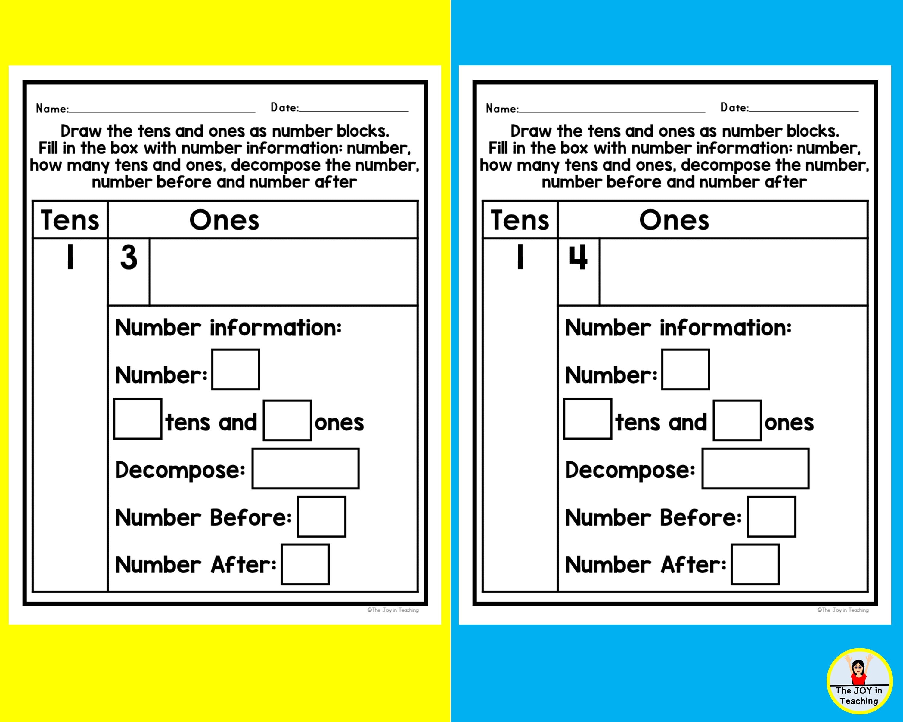 Place Value 11-19 Ones and Tens Base Ten Worksheet - Etsy