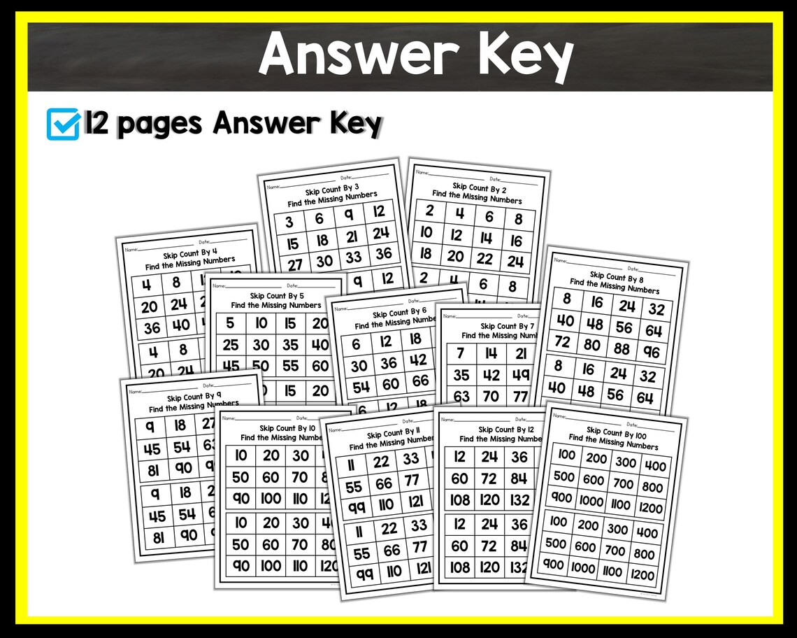 Skip Counting Missing Numbers Worksheet - Etsy