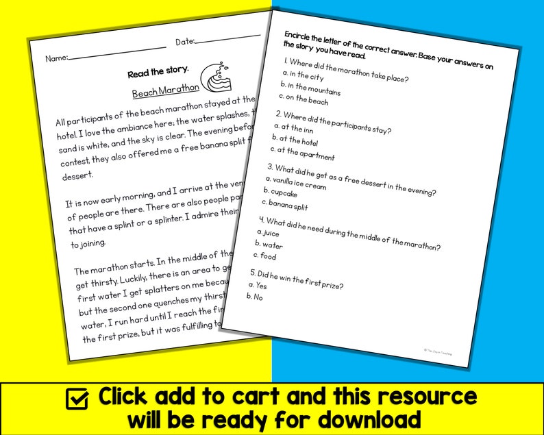 Reading Comprehension Passage for First Grade and Second Grade - Etsy