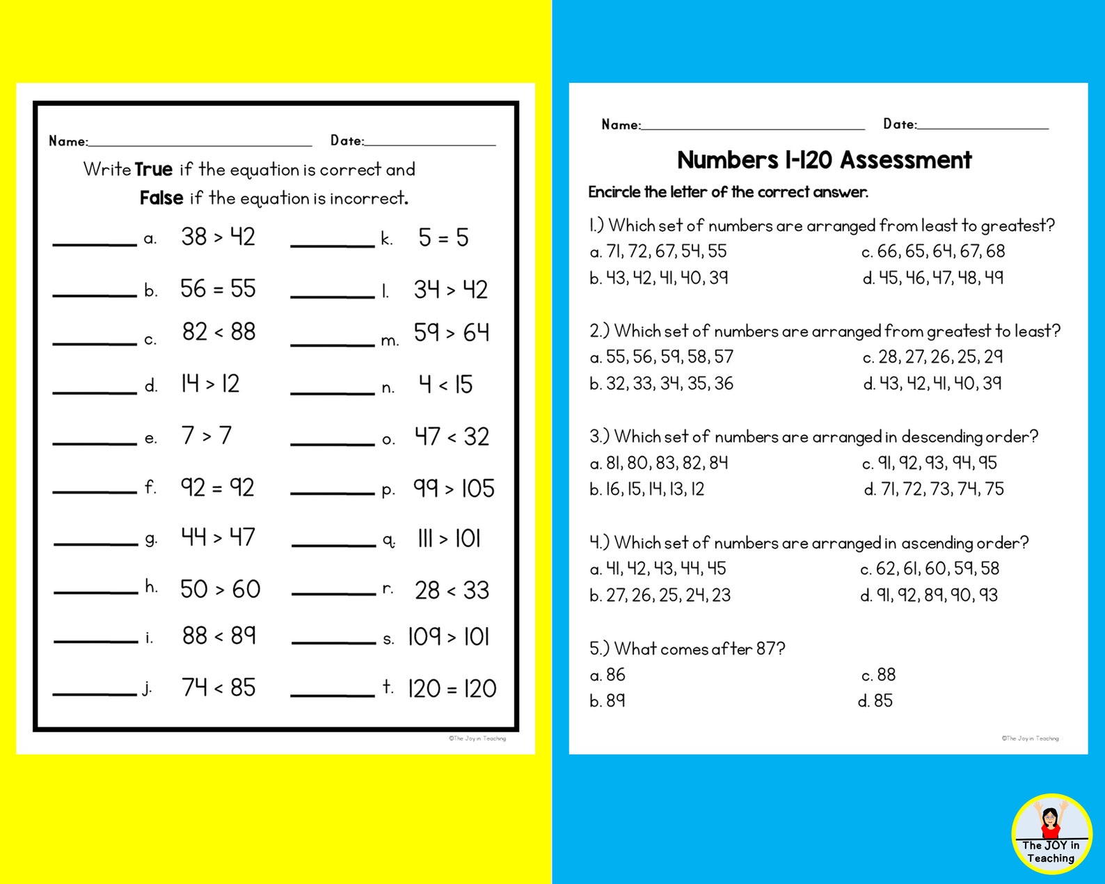 Numbers 1-120 Assessment Worksheet - Etsy