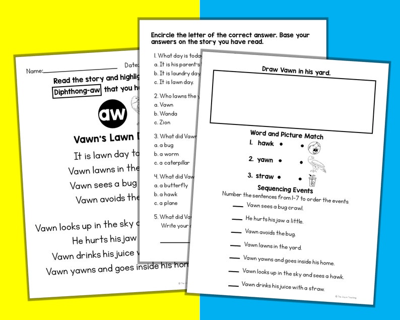 Diphthong Reading Comprehension Passage - Etsy