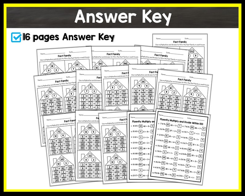Multiplication and Division Fact Family Worksheet - Etsy