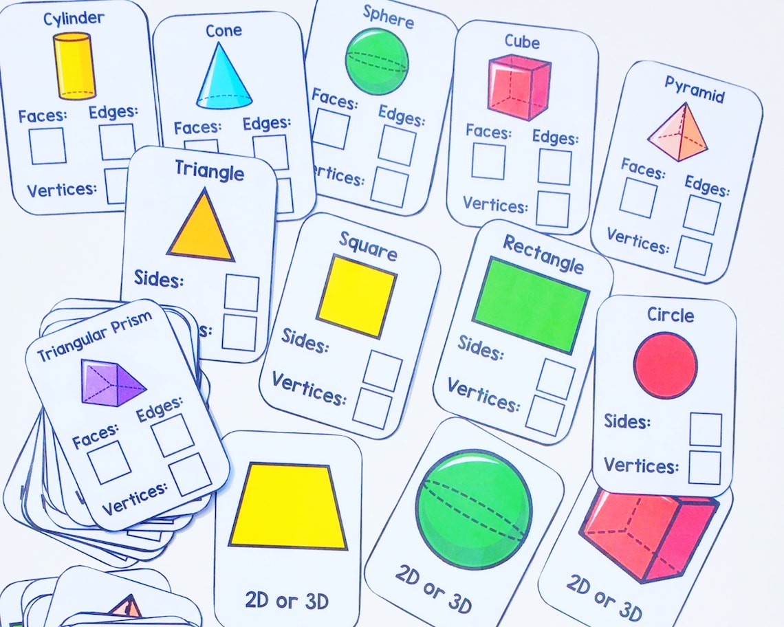 2D and 3D Shapes Task Cards - Etsy