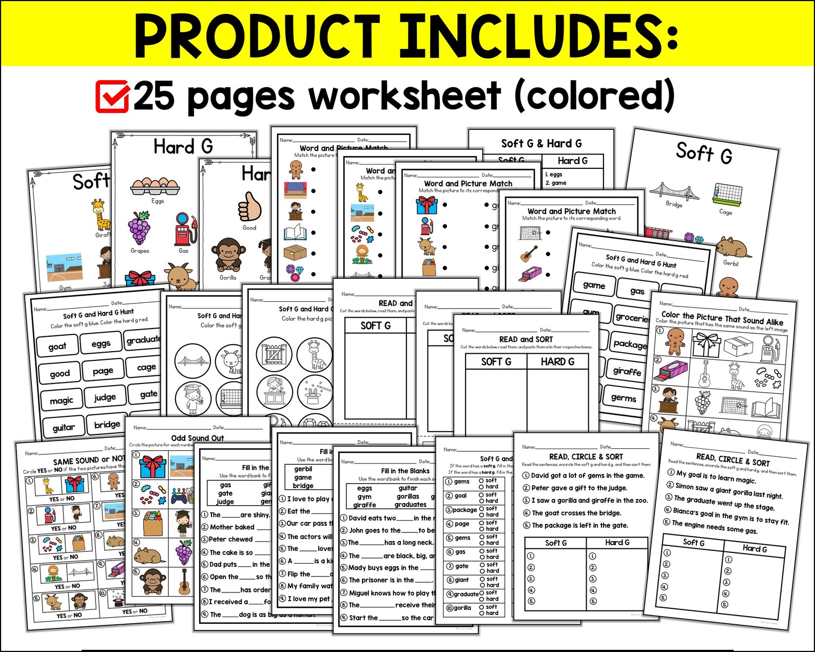Soft and Hard G Worksheet - Etsy