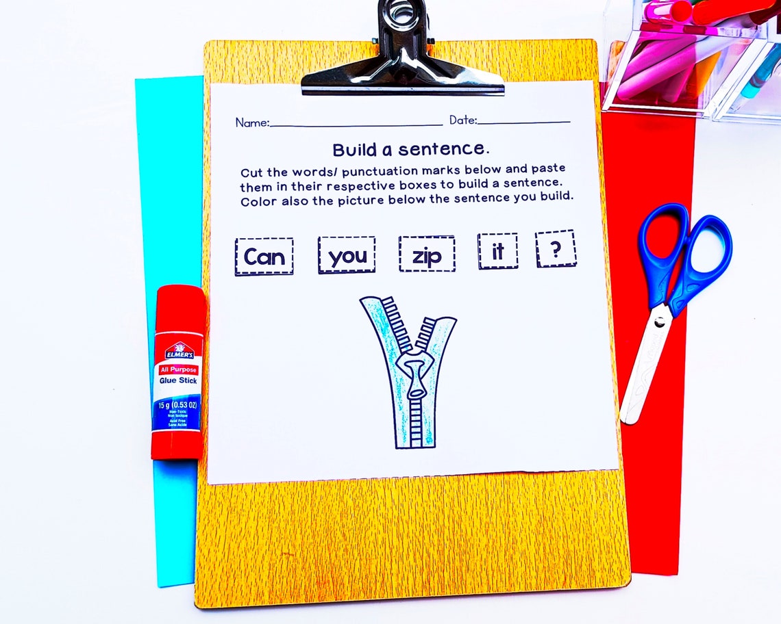 CVC Sentence Cut and Paste Worksheet - Etsy