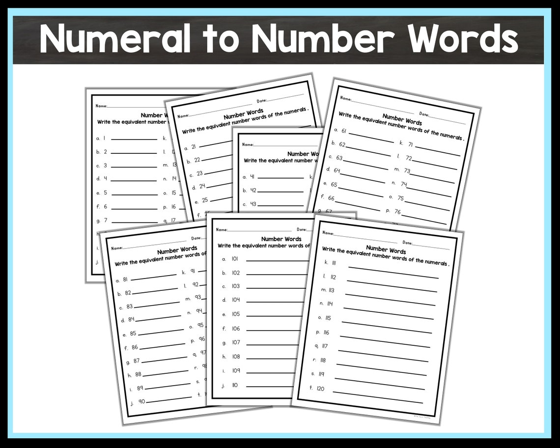 Number Words Numbers 1-120 Worksheet - Etsy