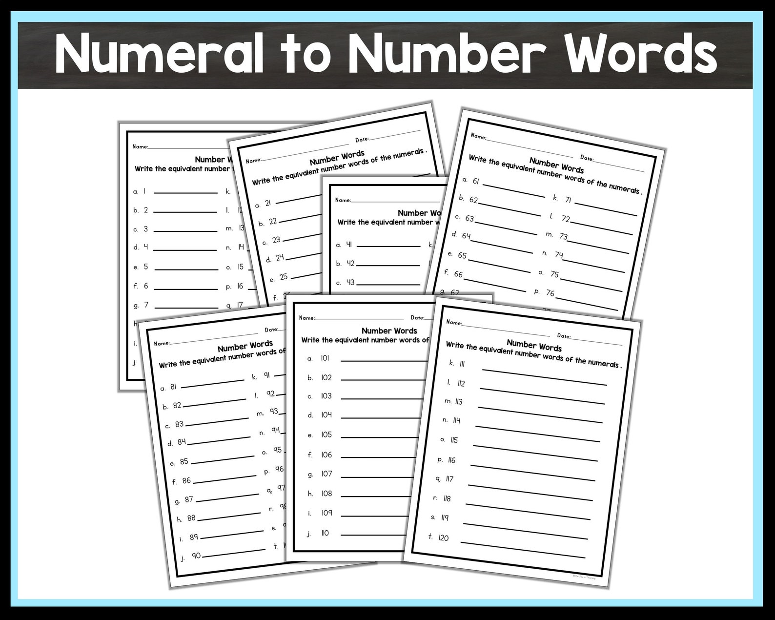 Number Words Numbers 1-120 Worksheet - Etsy