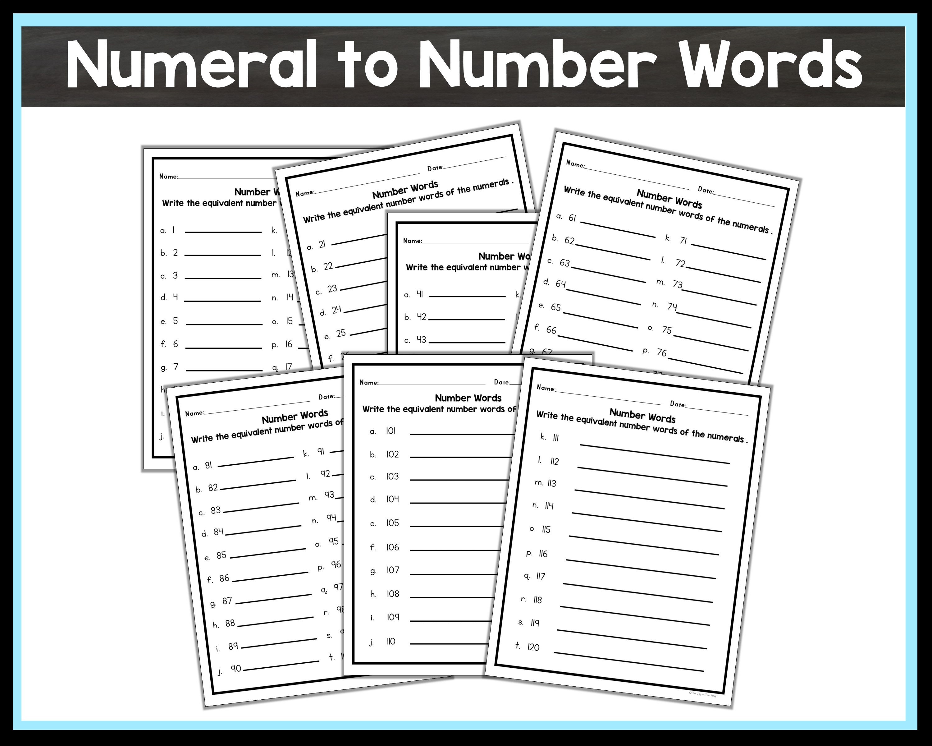Number Words Numbers 1-120 Worksheet - Etsy