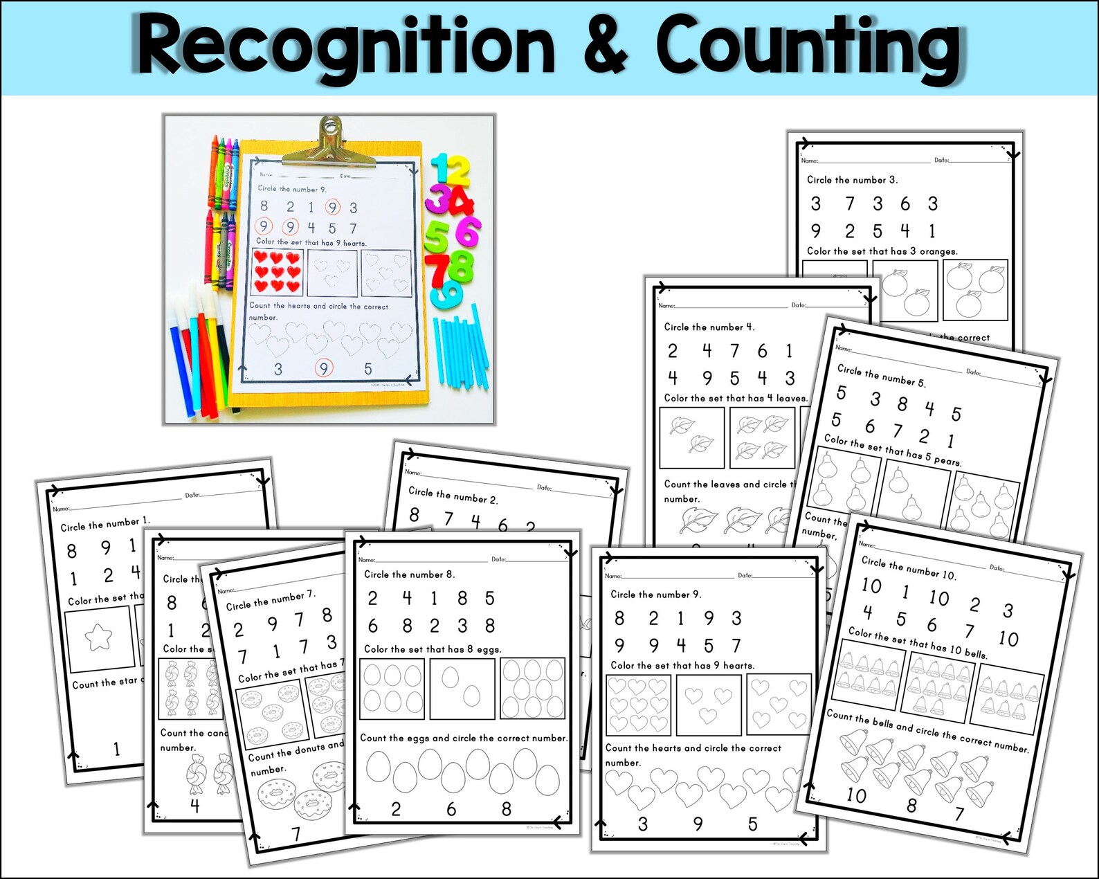 Numbers 1-10 Assessment Worksheet for Preschool, Kindergarten (PDF) - Etsy