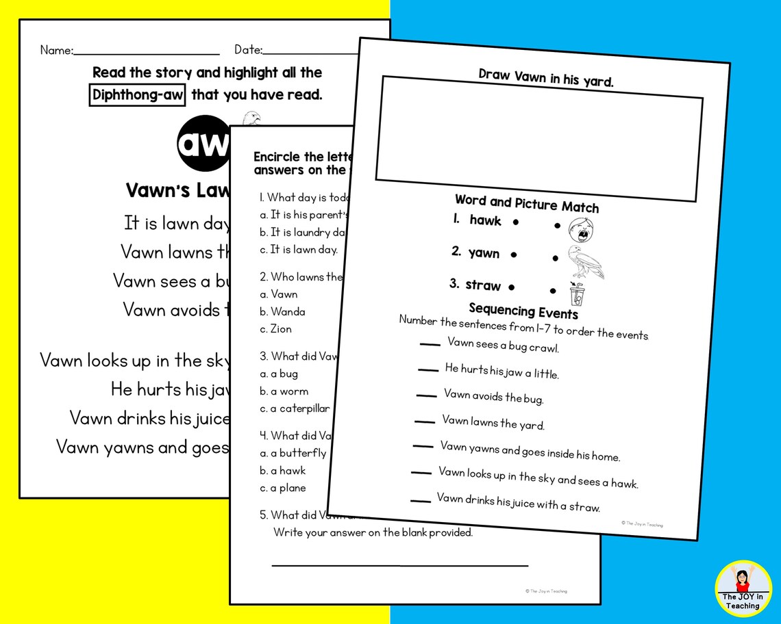 Diphthong Reading Comprehension Passage - Etsy