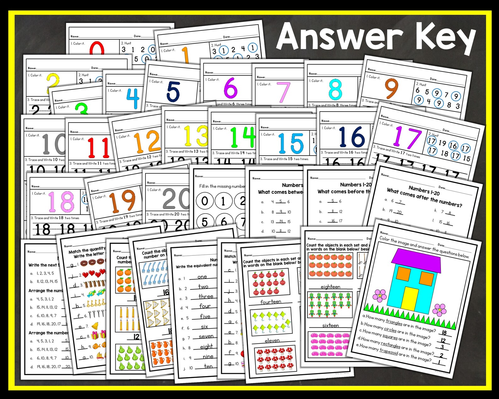 Numbers 0-20 Recognition, Counting, and Ordering Worksheet - Etsy