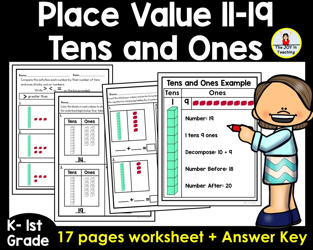Place Value 11-19 Ones and Tens Base Ten Worksheet - Etsy