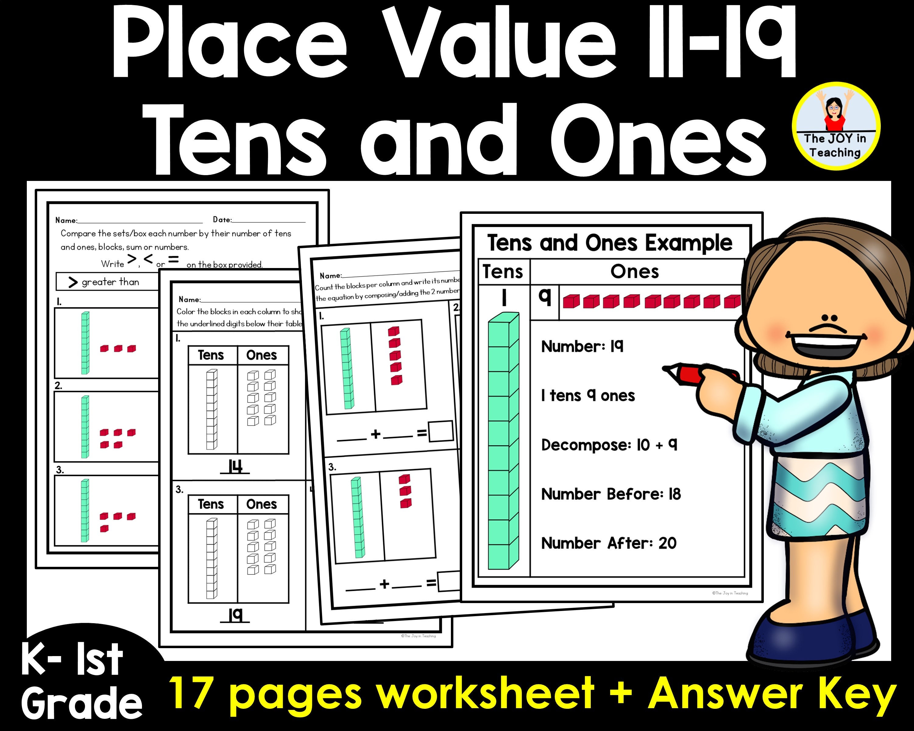 Place Value 11-19 Ones and Tens Base Ten Worksheet - Etsy España