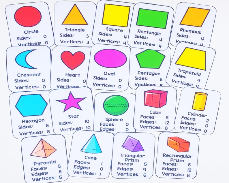 2D and 3D Shapes Flashcards - Etsy