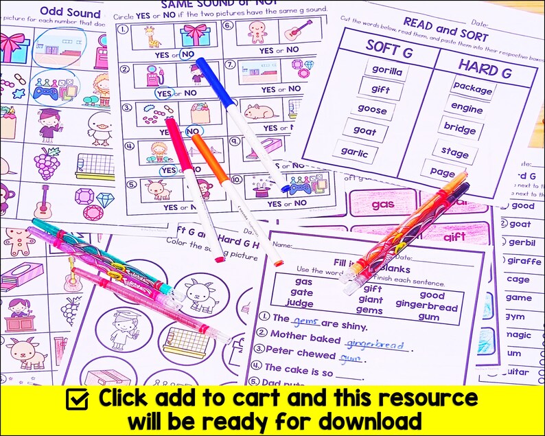 Soft and Hard G Worksheet - Etsy