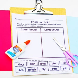Short and Long Vowel Cut and Paste Worksheet - Etsy