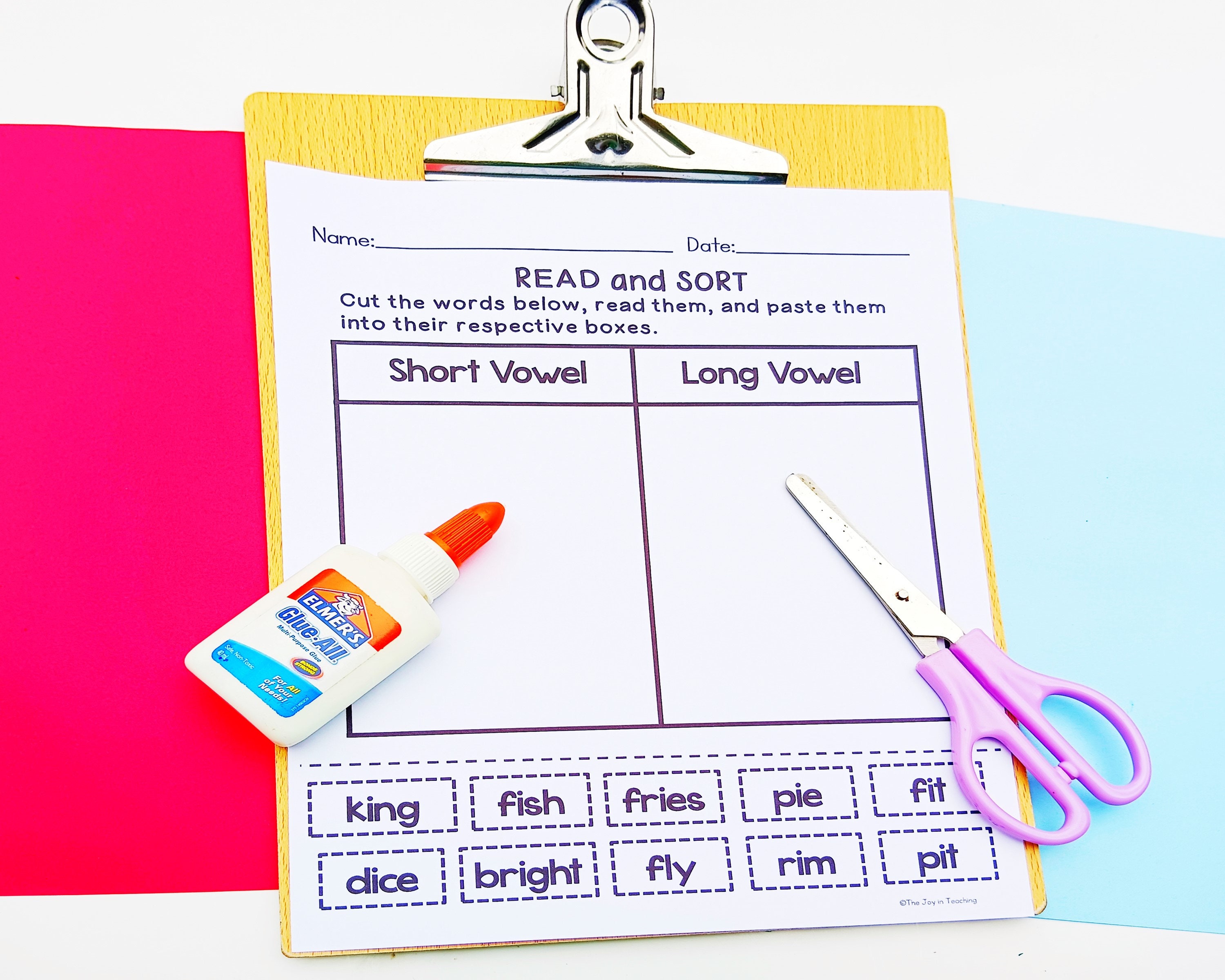 Short and Long Vowel Cut and Paste Worksheet - Etsy