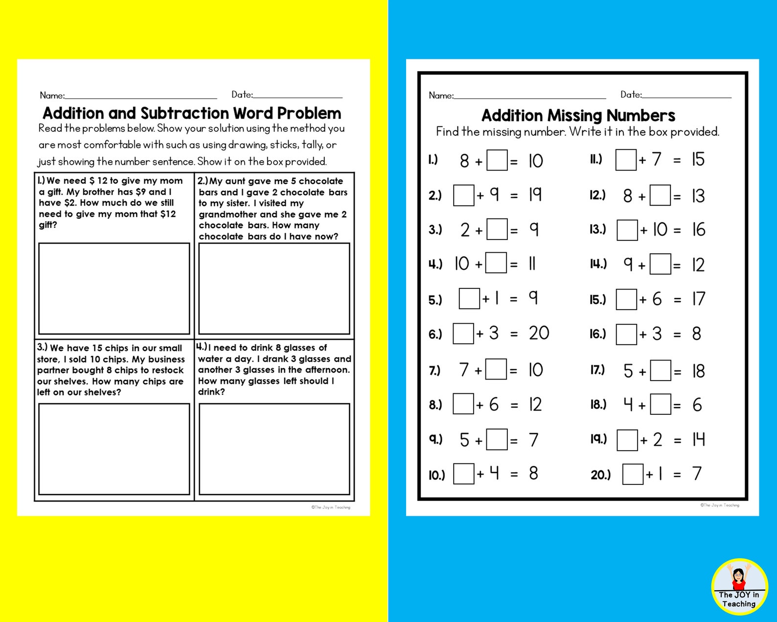 Addition Numbers 1-20 Worksheet - Etsy