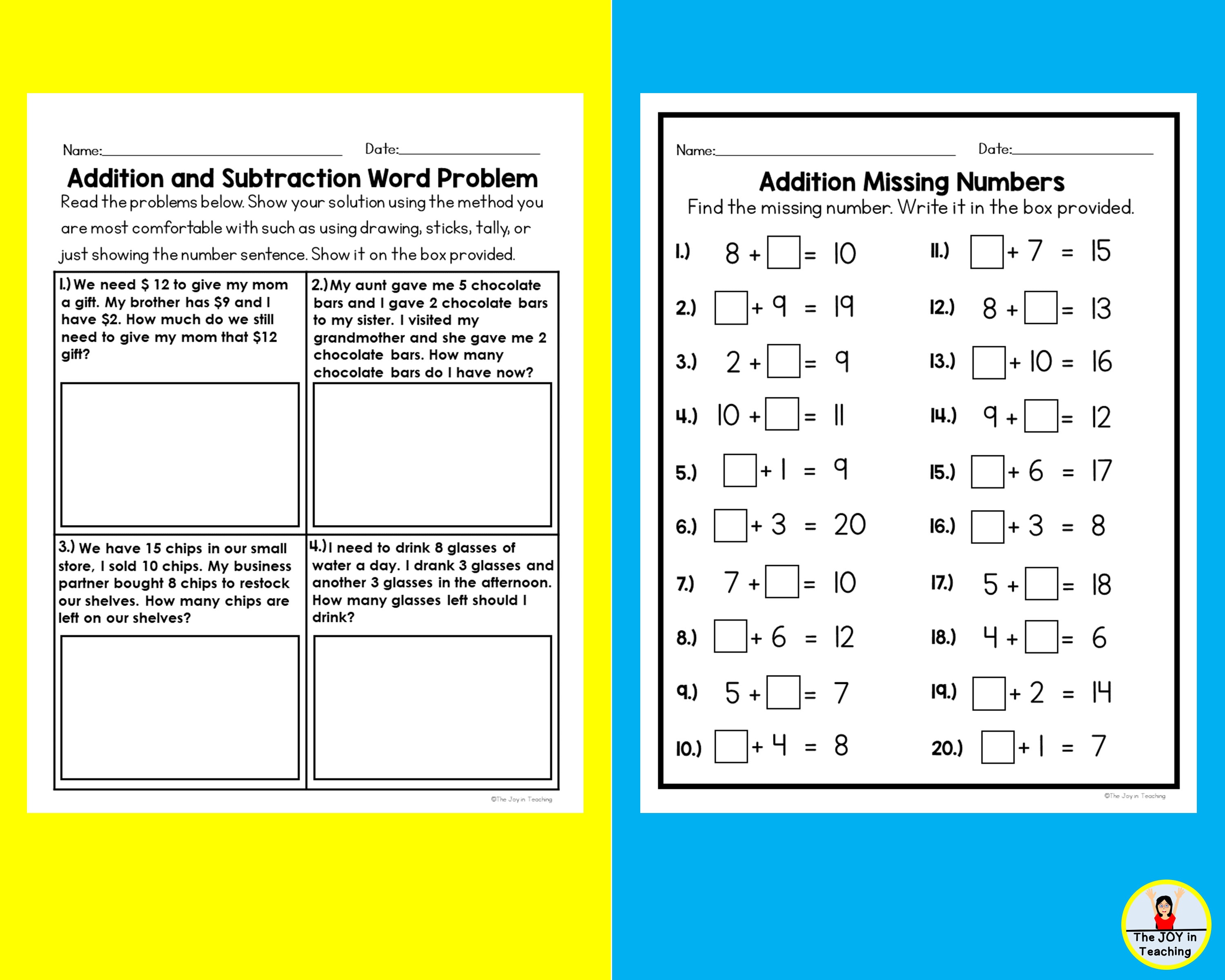 Addition Numbers 1-20 Worksheet - Etsy