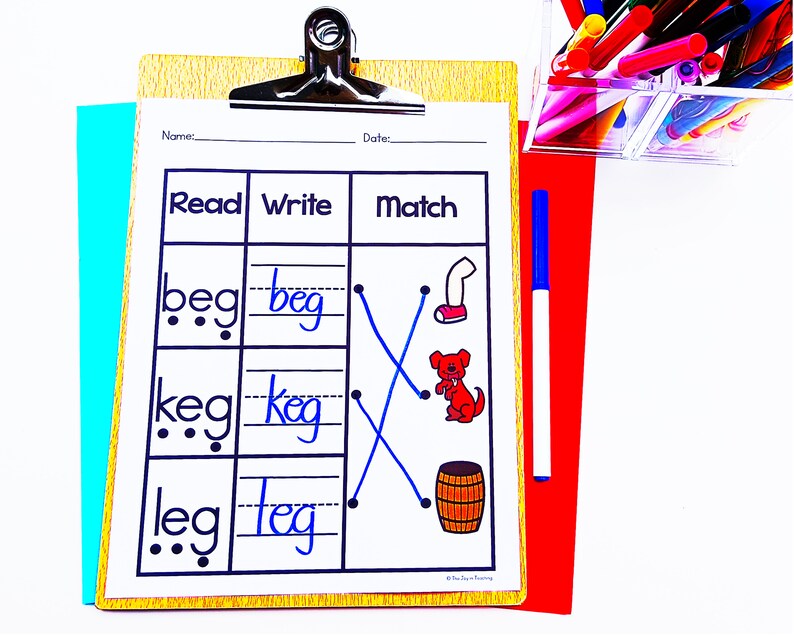 Kindergarten CVC Worksheet - Read, Write and Match - Etsy