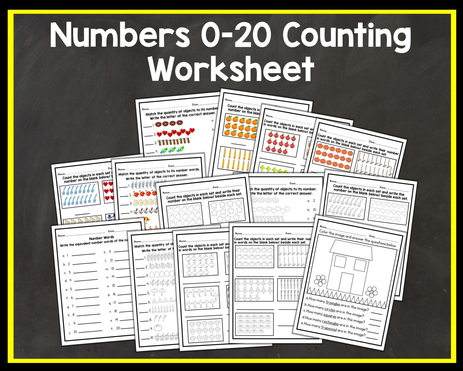Numbers 0-20 Recognition, Counting, and Ordering Worksheet - Etsy