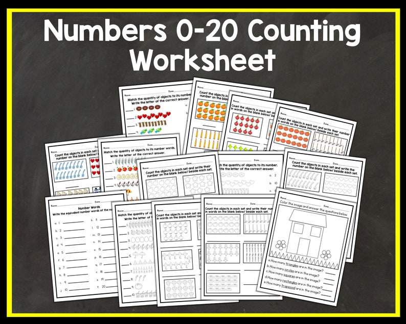 Numbers 0-20 Recognition, Counting, and Ordering Worksheet - Etsy