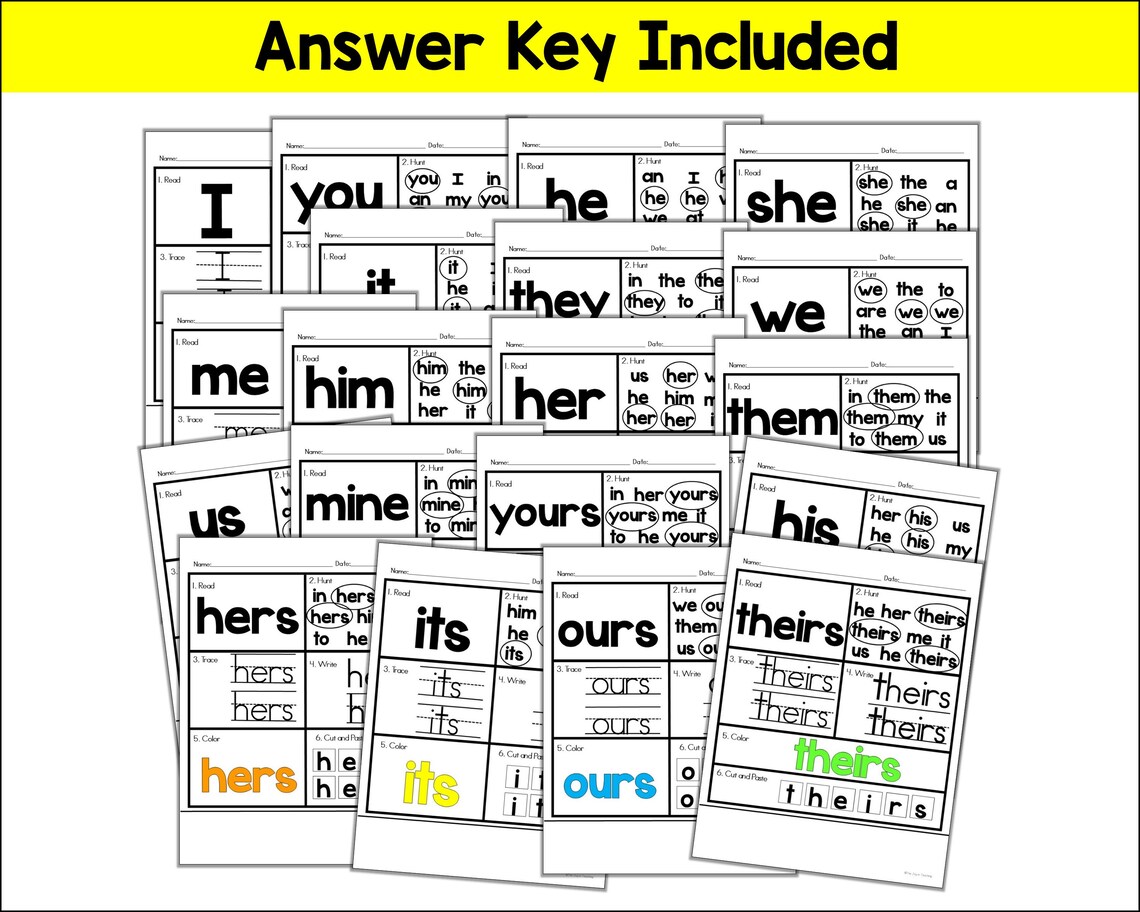Personal Pronouns Sight Words Worksheet - Sight Words Fluency Printable ...