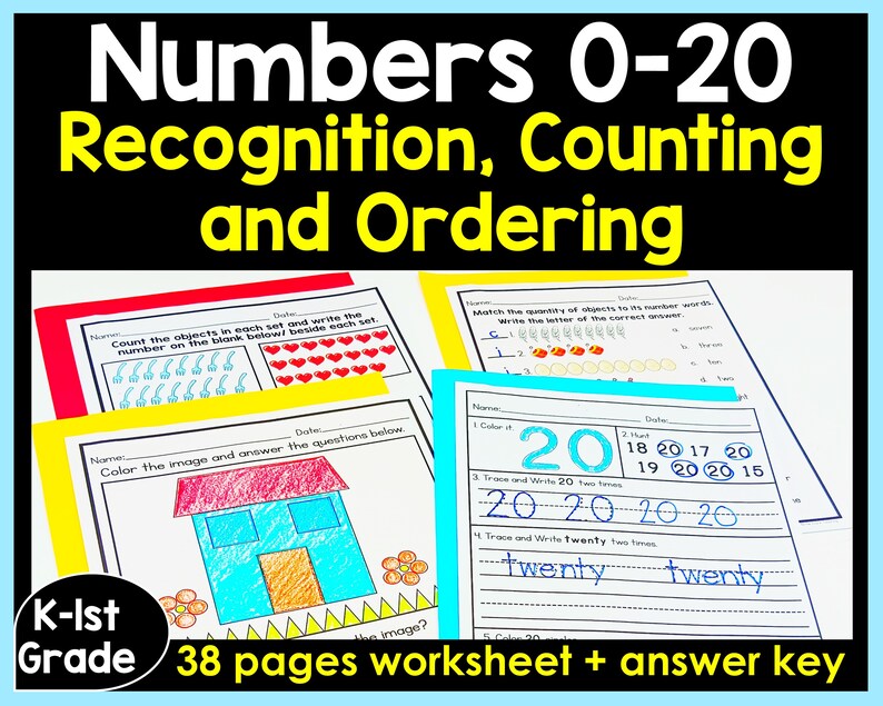 Numbers 0-20 Recognition, Counting, and Ordering Worksheet - Etsy