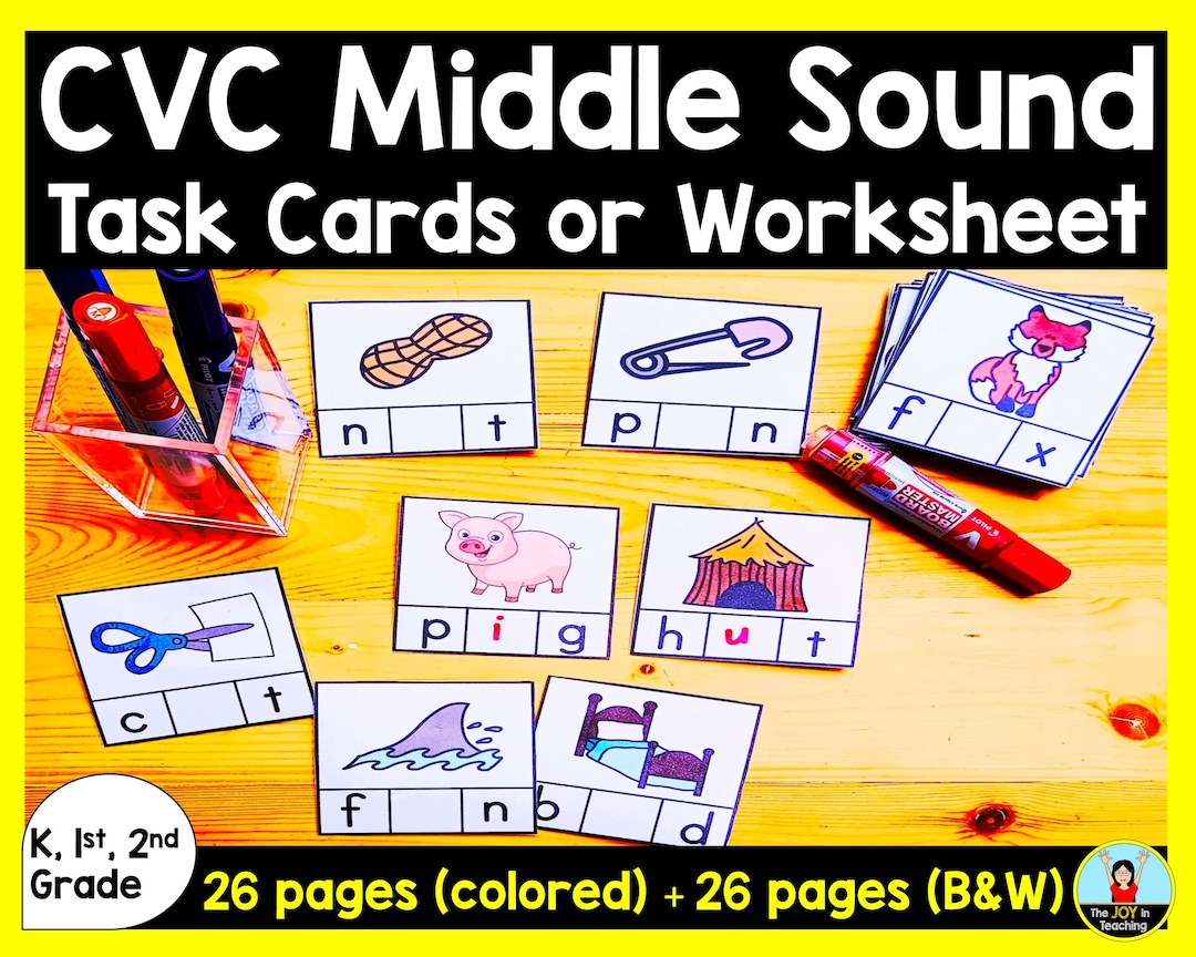 CVC Middle Sounds Task Cards - CVC Middle Sounds Worksheet - Etsy