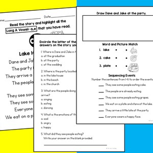Long Vowel A Reading Comprehension Passage - Etsy