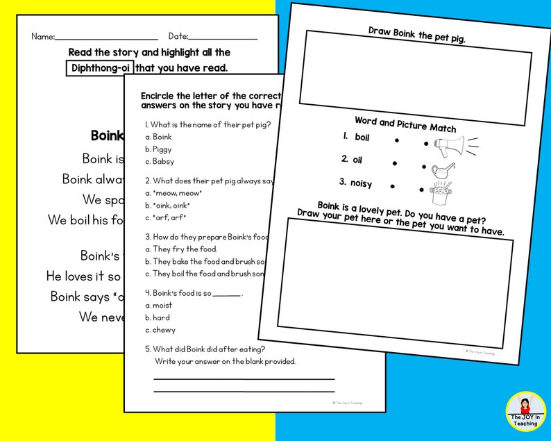 Diphthong Reading Comprehension Passage - Etsy