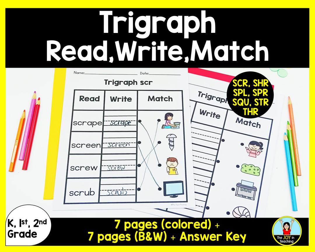 Trigraph Read, Write and Match Worksheet - Etsy