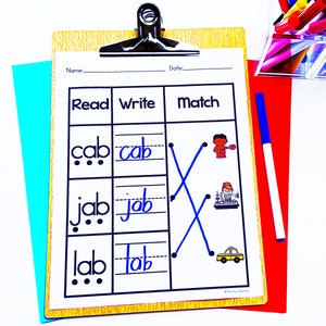 Kindergarten CVC Worksheet - Read, Write and Match - Etsy