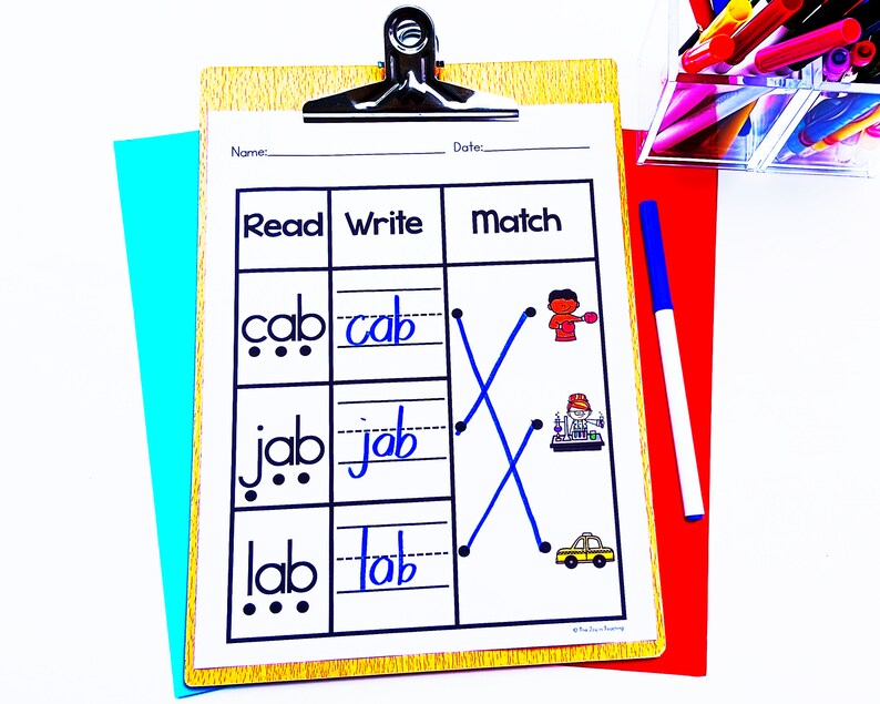 Kindergarten CVC Worksheet - Read, Write and Match - Etsy