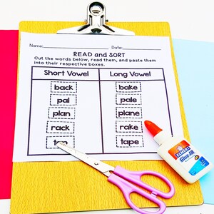 Short and Long Vowel Cut and Paste Worksheet - Etsy