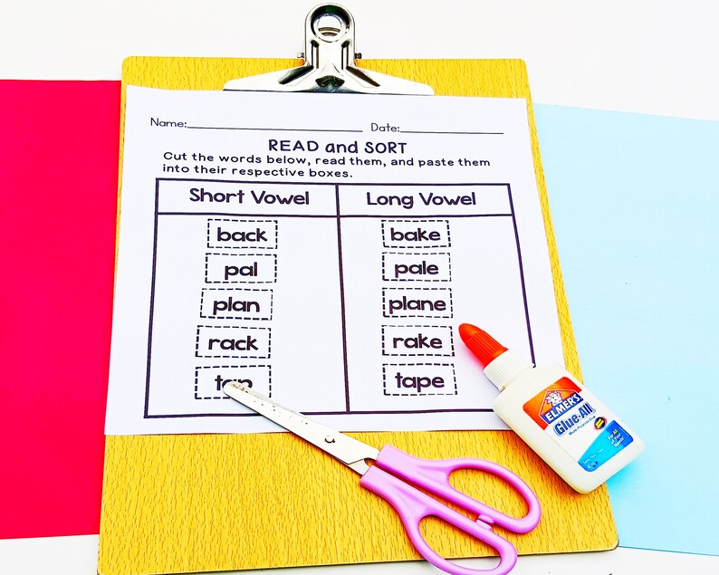 Short and Long Vowel Cut and Paste Worksheet - Etsy