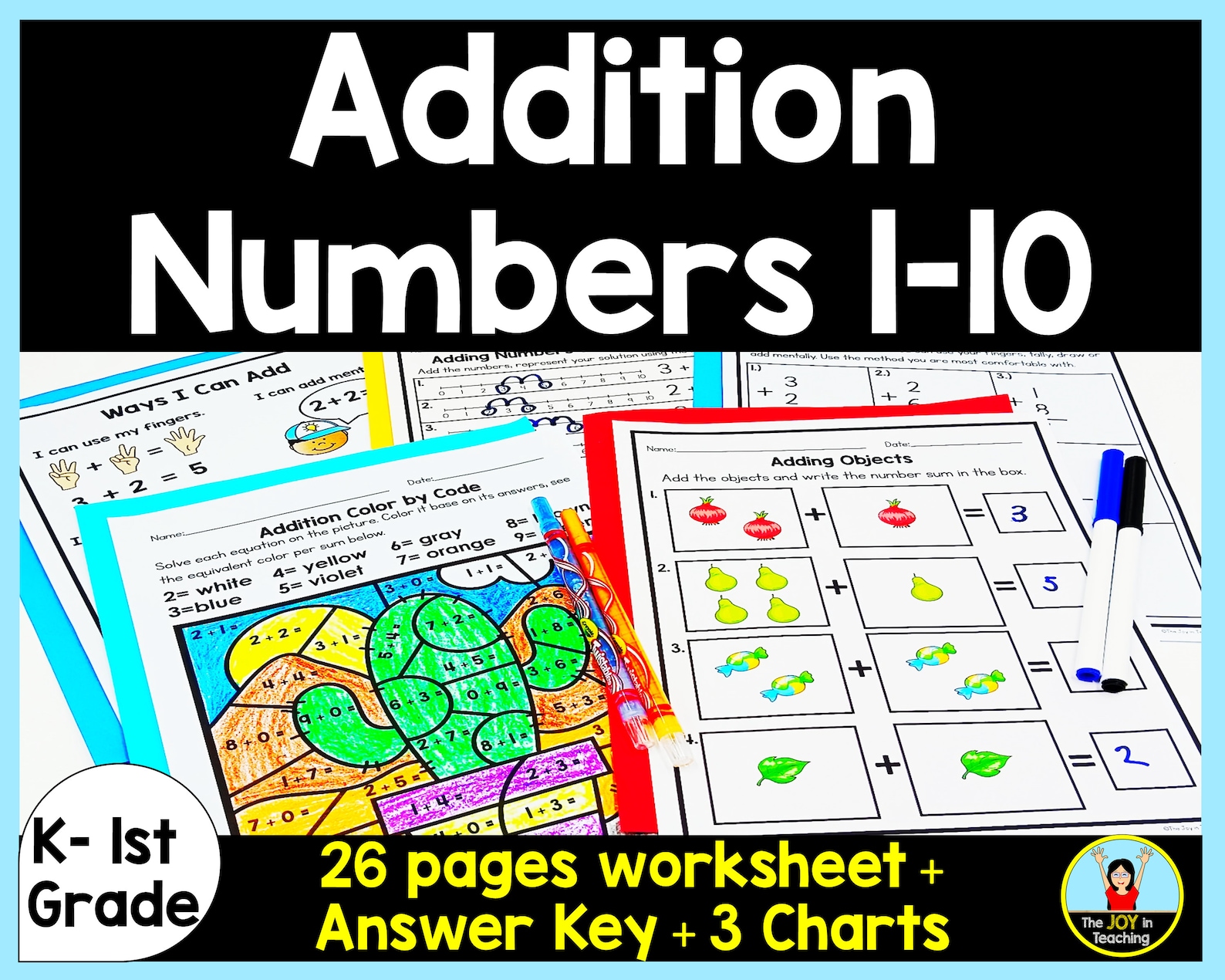 Addition Numbers 1-10 Worksheet - Etsy