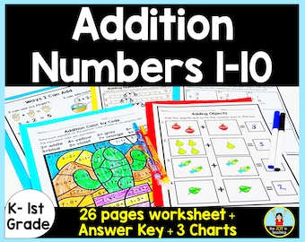 20 Printable Addition Worksheets Numbers 1-10 for Preschool ...