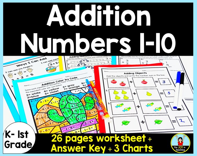 20 Printable Addition Worksheets Numbers 1-10 for Preschool ...