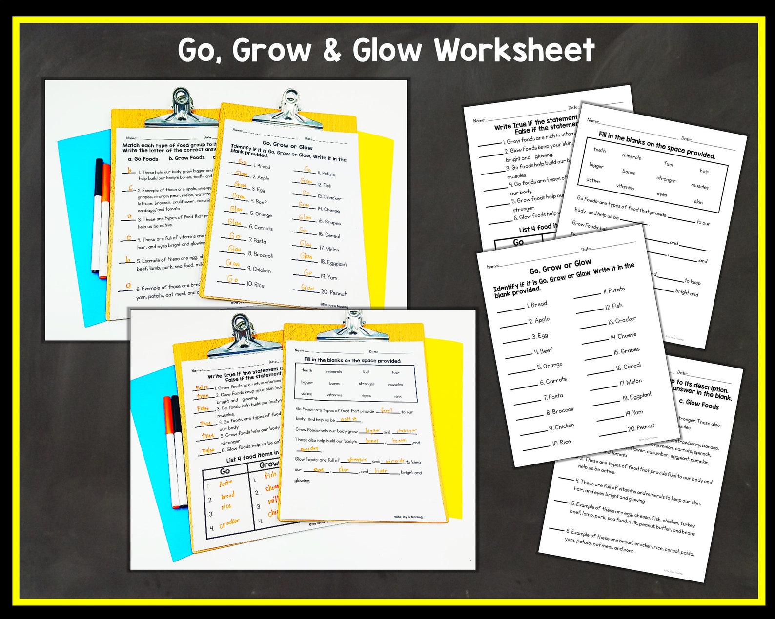 Go, Grow and Glow Foods Activity - Etsy