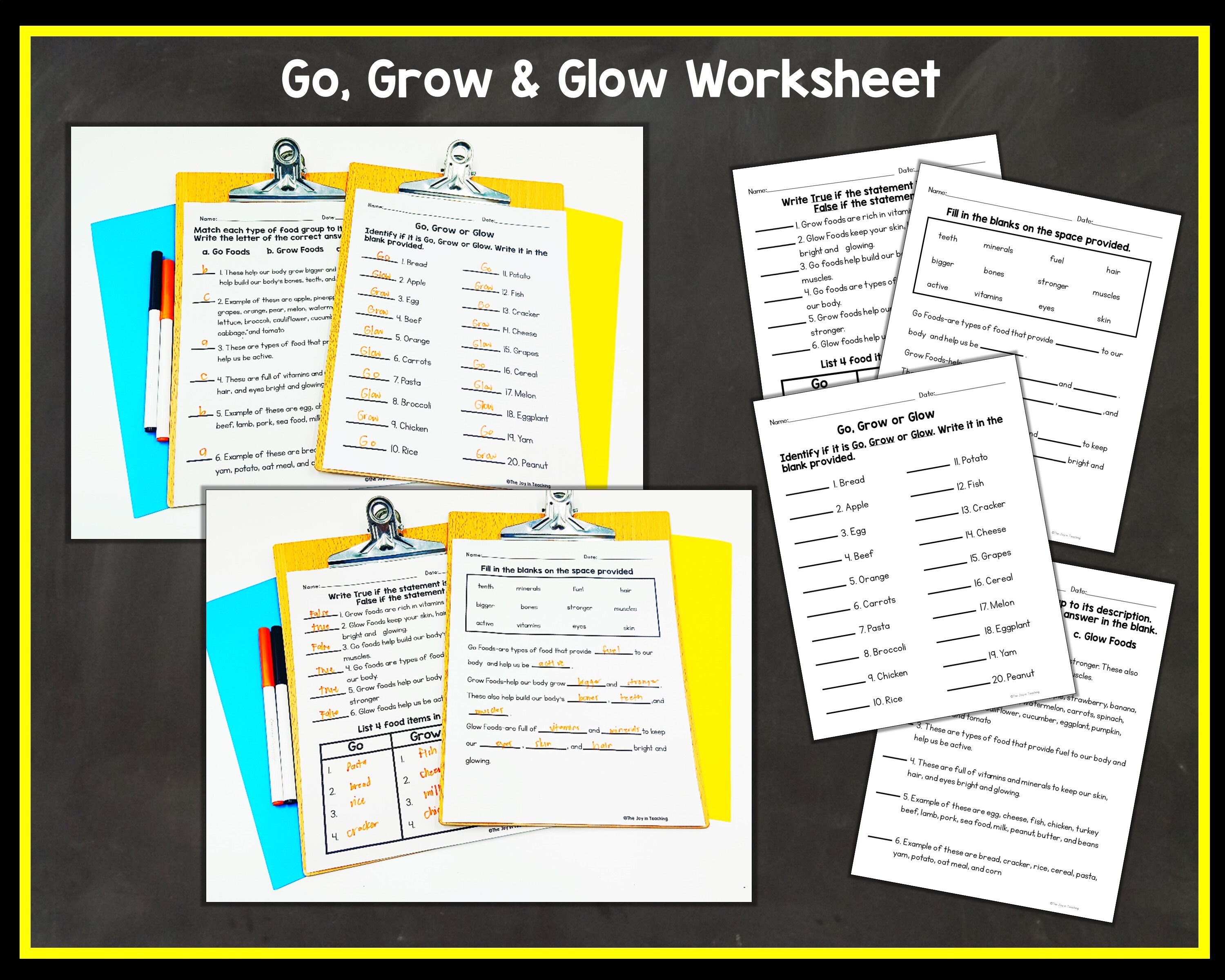 Go, Grow and Glow Foods Activity - Etsy