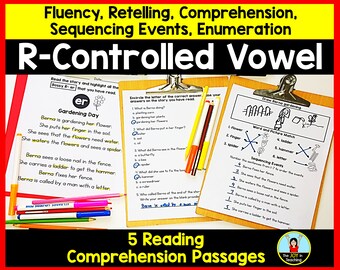 Phonics Fluency Reading Comprehension Passages & Questions r-controlled ...