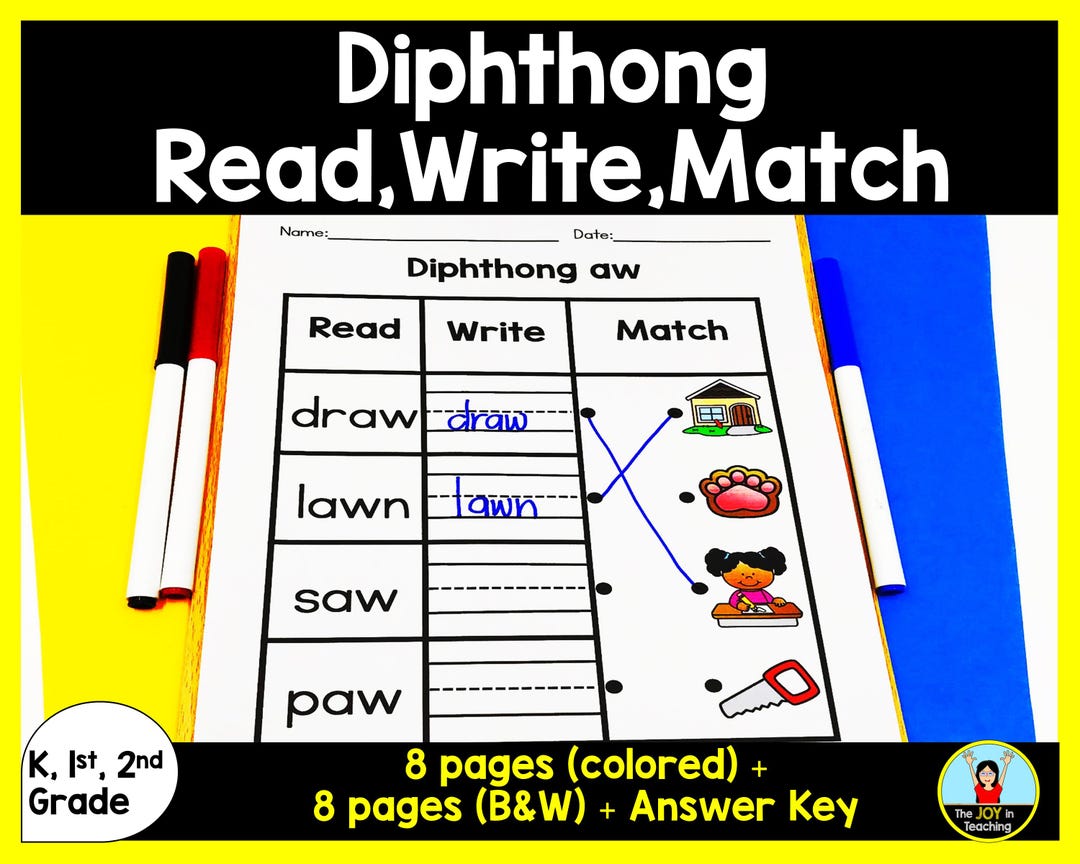 Diphthong Read, Write and Match - Etsy